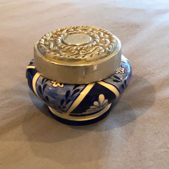 Art | Lovely Bluewhite Ceramic Silver Top Case From Mexico | Poshmark